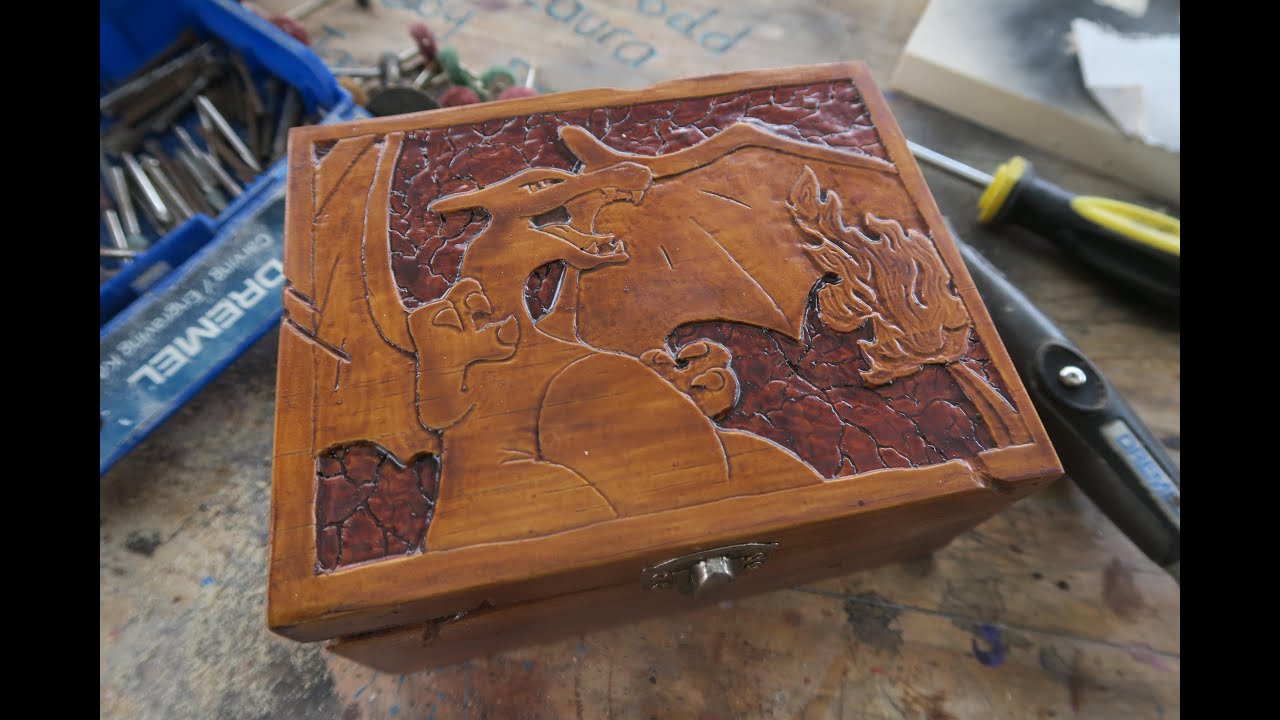 Carving a Charizard Pokemon Card Deck Box with a Dremel - YouTube