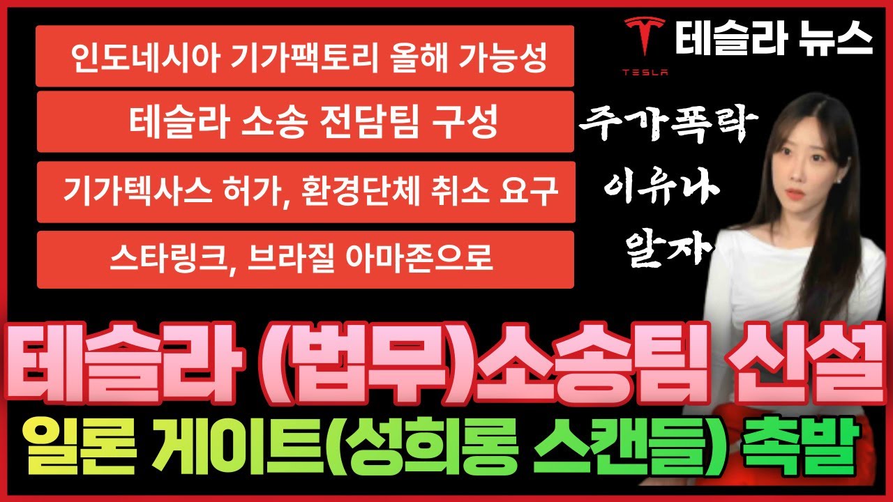 Sub테슬라 뉴스 테슬라 소송 전담팀 구성 인도네시아 기가팩토리 일론 머스크 Vs 정권 전쟁 머스크 성희롱 스캔들 기가텍사스 환경단체 발발 스타링크 브라질