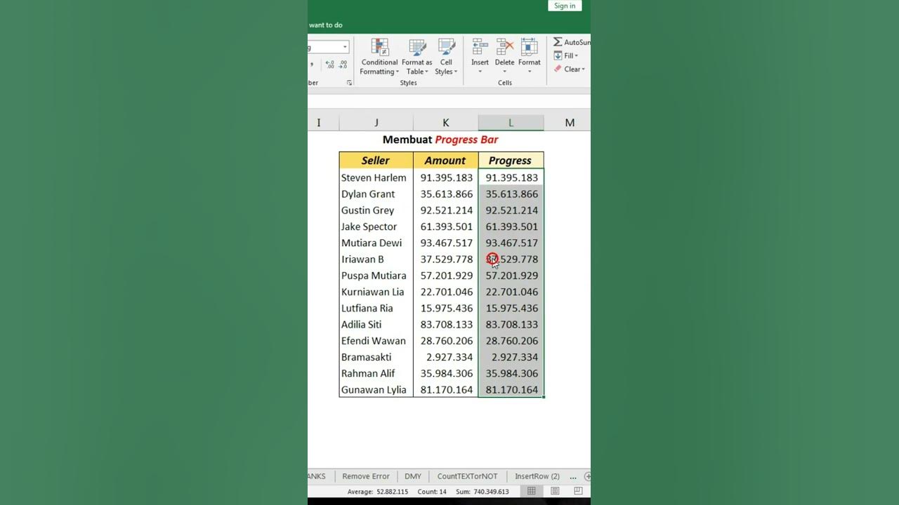 Cara Membuat Progress Bar Di Excel Youtube