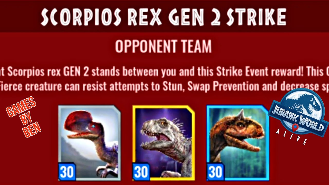 SCORPIOS REX GEN 2 STRIKE and 1 PVP BATTLE! Jurassic World Alive - YouTube
