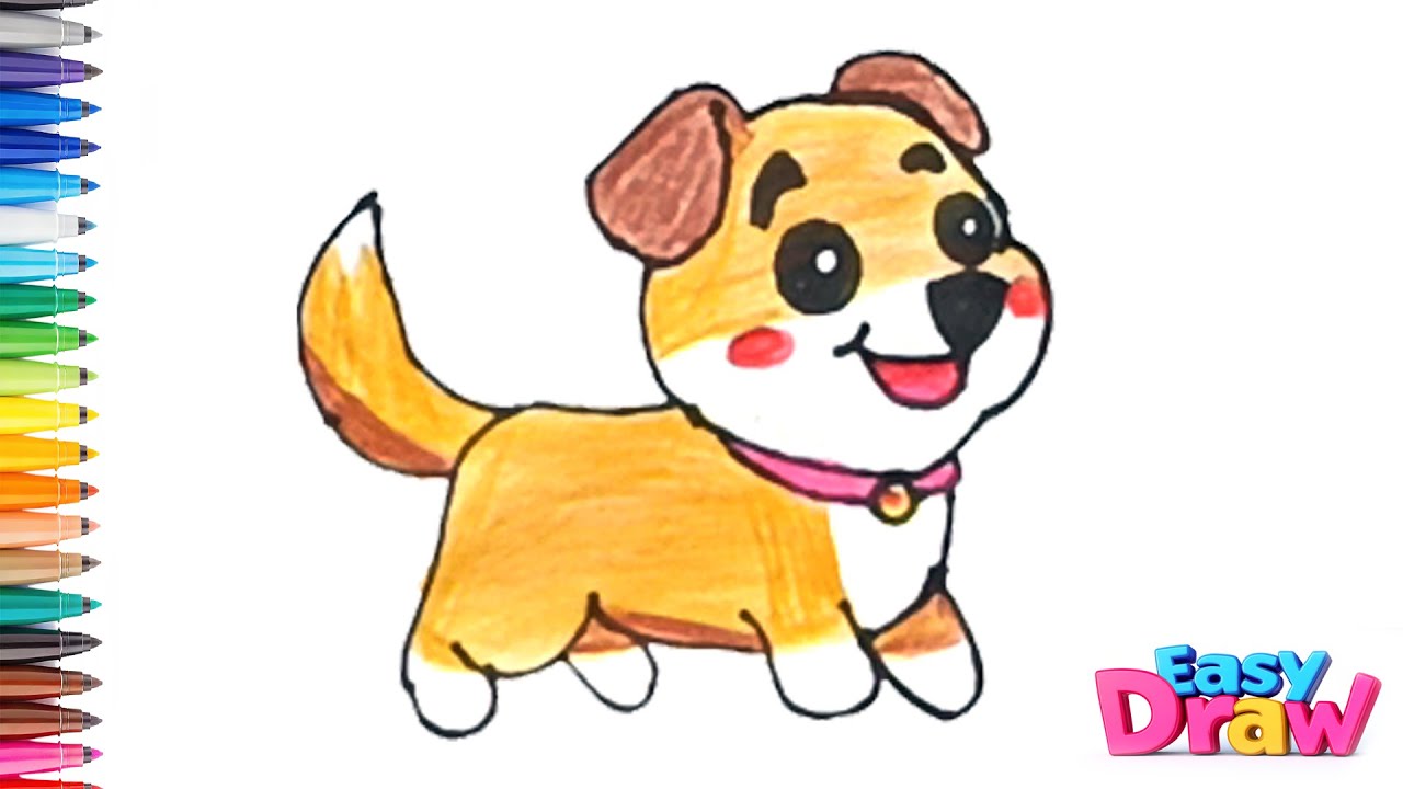 How to Draw a Cute Puppy - Easy Step-by-Step Drawing Tutorial for Kids ...
