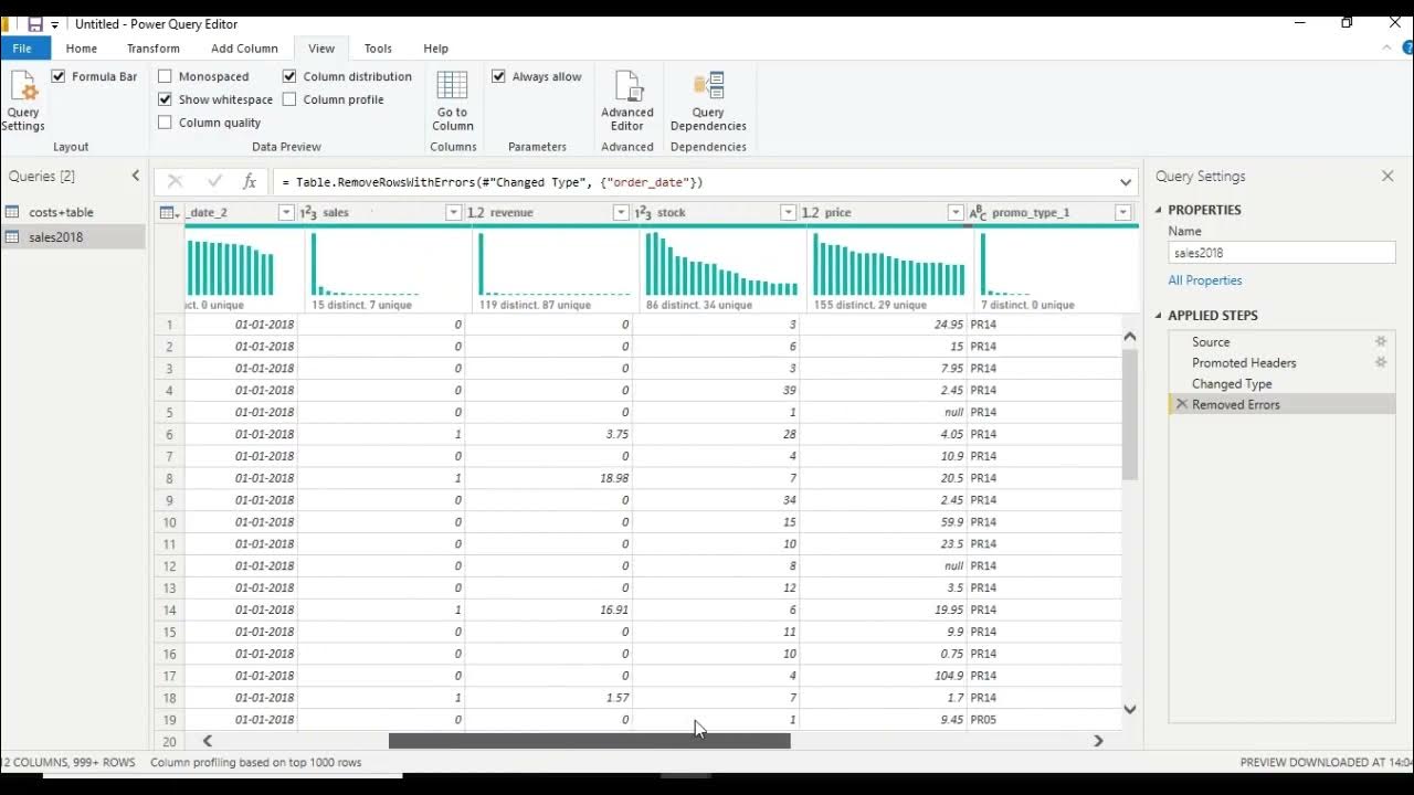 Data profiling in power query editor - YouTube