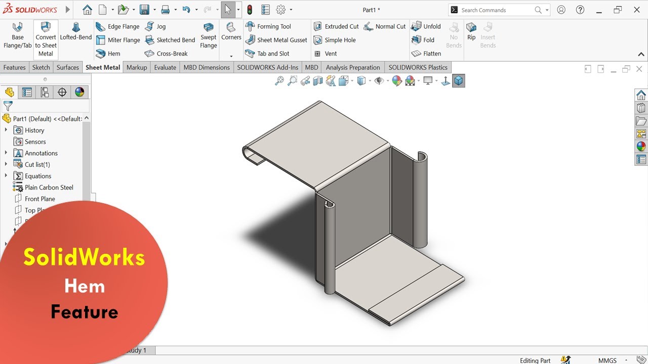 Hem Feature in SolidWorks| SolidWorks Sheet Metal| How to use Hem - YouTube
