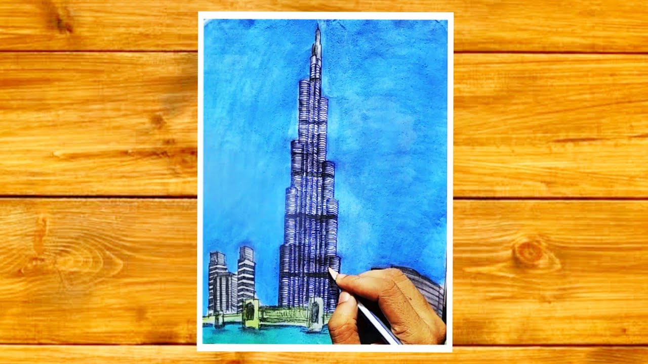 Burj Khalifa || How to draw Burj Khalifa.|| watercolor painting. - YouTube