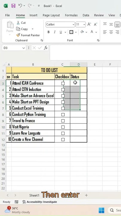 How to create Excel Checkboxes, To Do List, Attendance Sheet, Checklist in Excel. #howto #excel ...