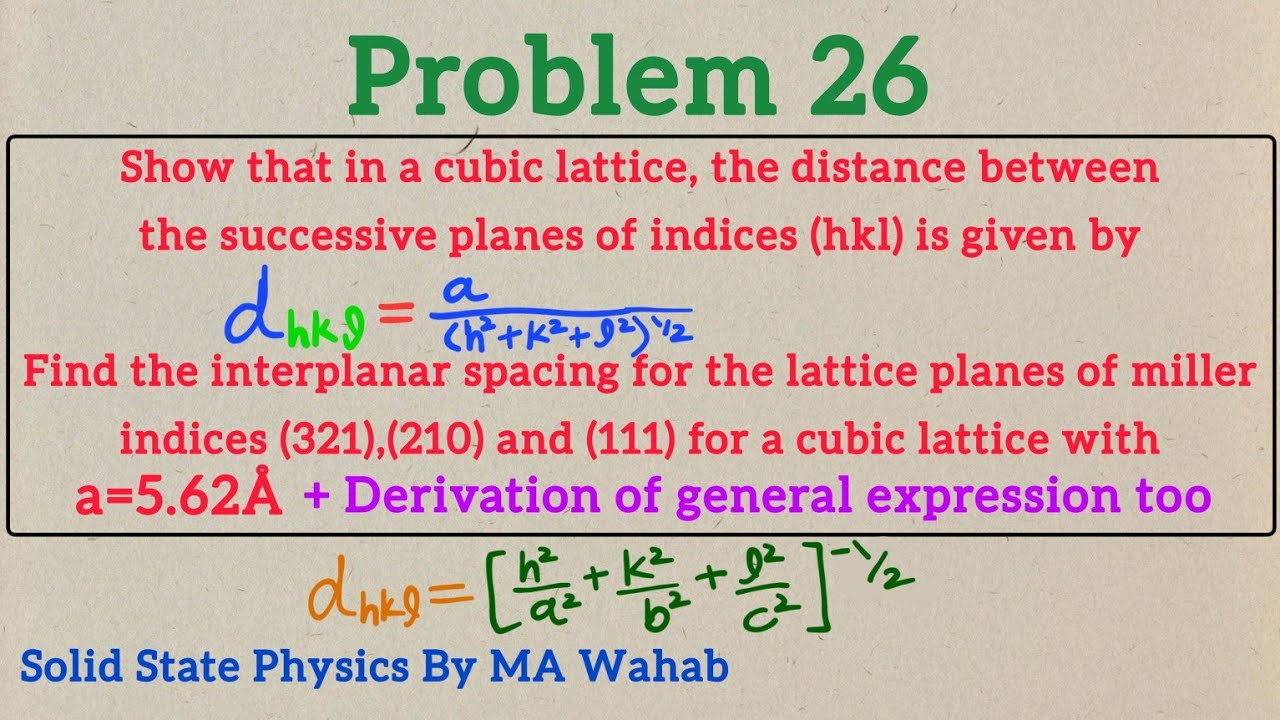 1 26 Show That In A Cubic Lattice The Distance Between The Successive