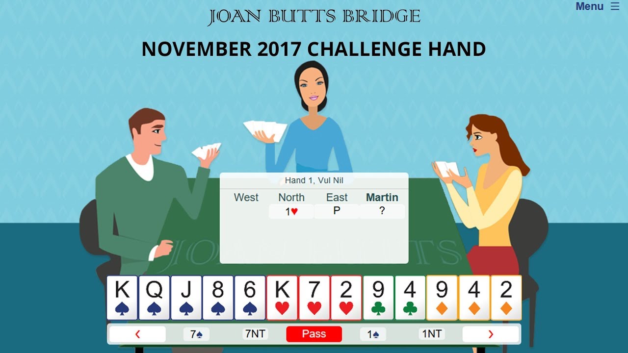 November 2017 Challenge Hand - Learn to play bridge with Joan Butts ...