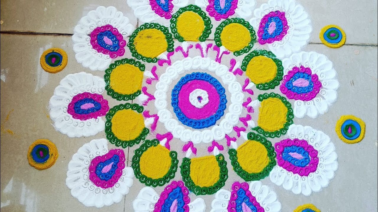 Easy Rangoli Designs | Panchuka Muruja | Color Kolam | Muruja New Style ...