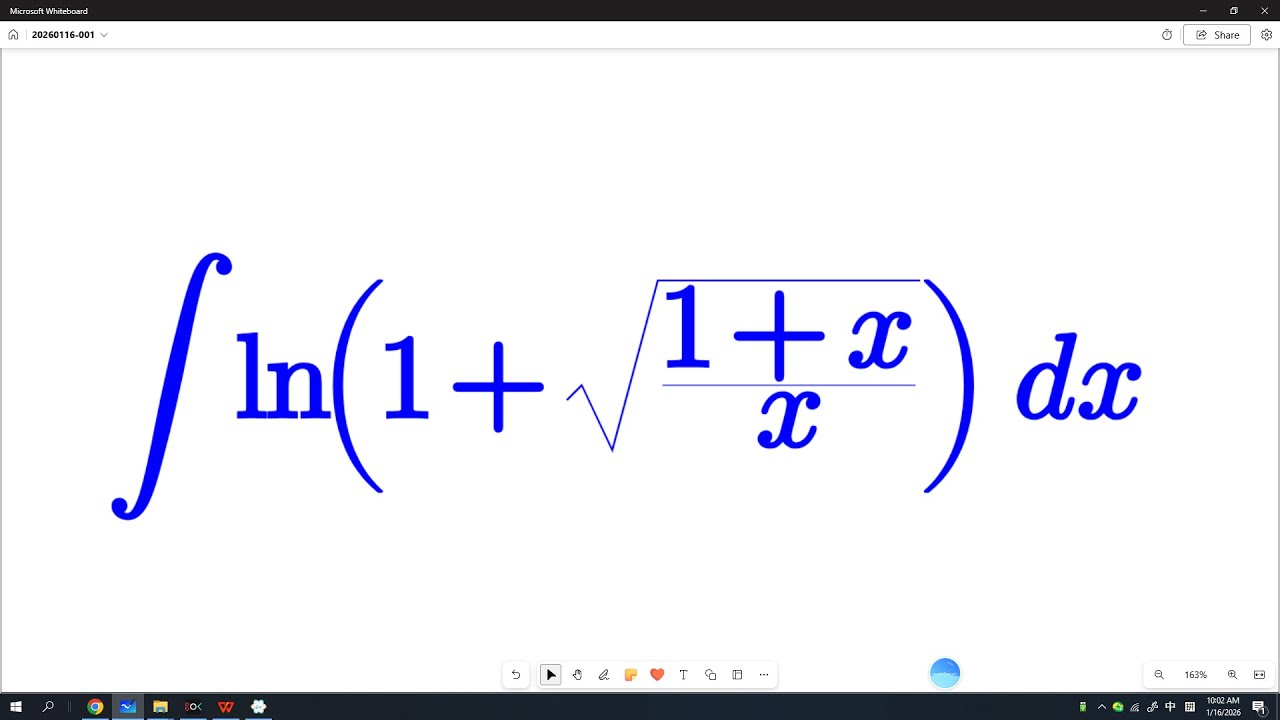 Integral of ln(1+sqrt((1+x)/x)) using sub and by parts method - YouTube