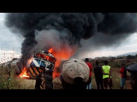 Mombasa bound cargo train  caught fire at Masimba.