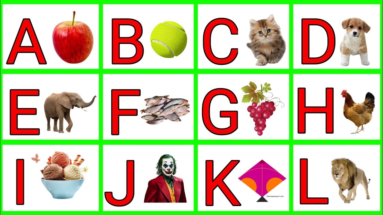 A for apple , b for ball , c for cat , d for dog, A to Z,abcd abcd song ...