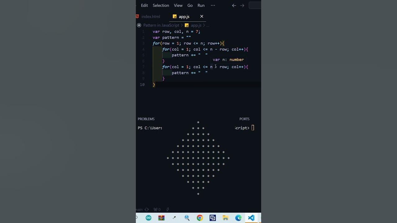 Diamond Pattern with Star in JavaScript - YouTube
