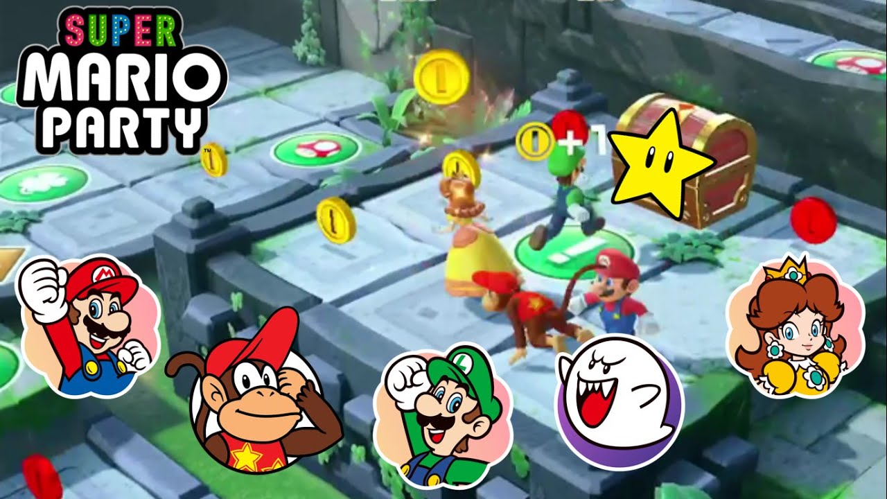 Super Mario Party - Luigi & Boo vs Goomba & Monty Mole - Domino Ruins ...