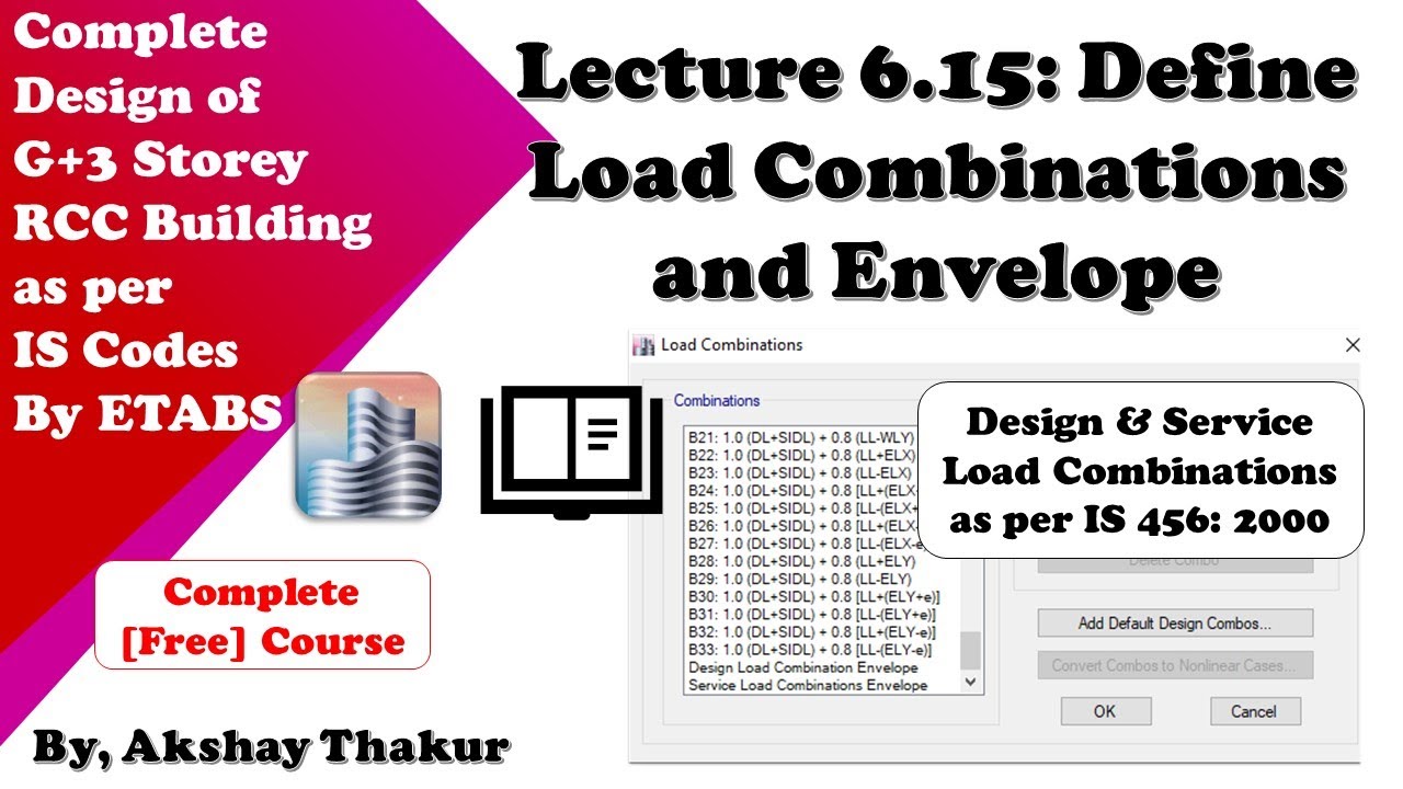 6.15 Define Load Combinations and Envelope │ Design of RCC Building by ETABS │ Akshay Thakur ...