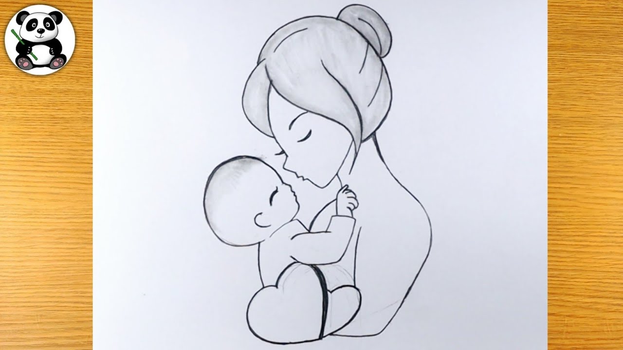 Cute baby love with mother pencil drawing | Mother’s Day drawing ...