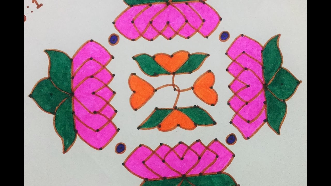 Rangoli Tutorial #75 : How to draw 1 simple 15:1 Rangoli Design - YouTube