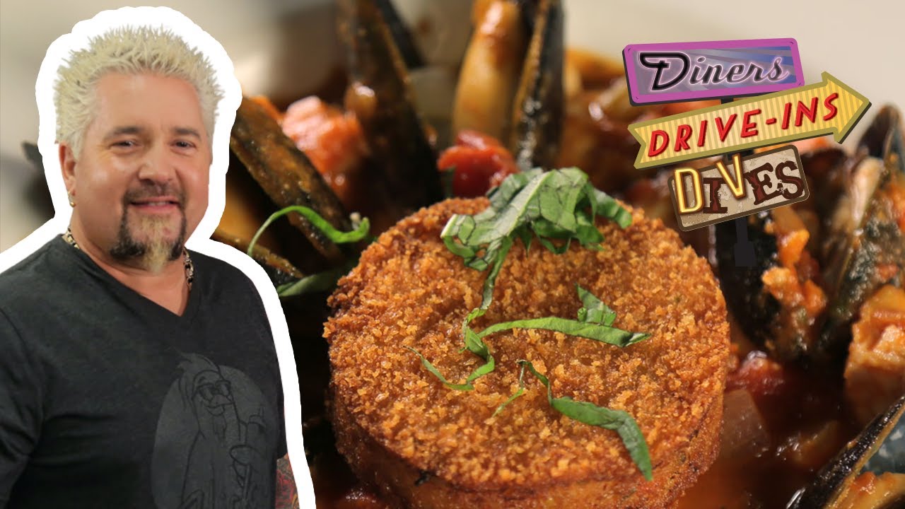 Guy Fieri Tries Crab Cake Cioppino | Diners, Drive-Ins and Dives | Food ...