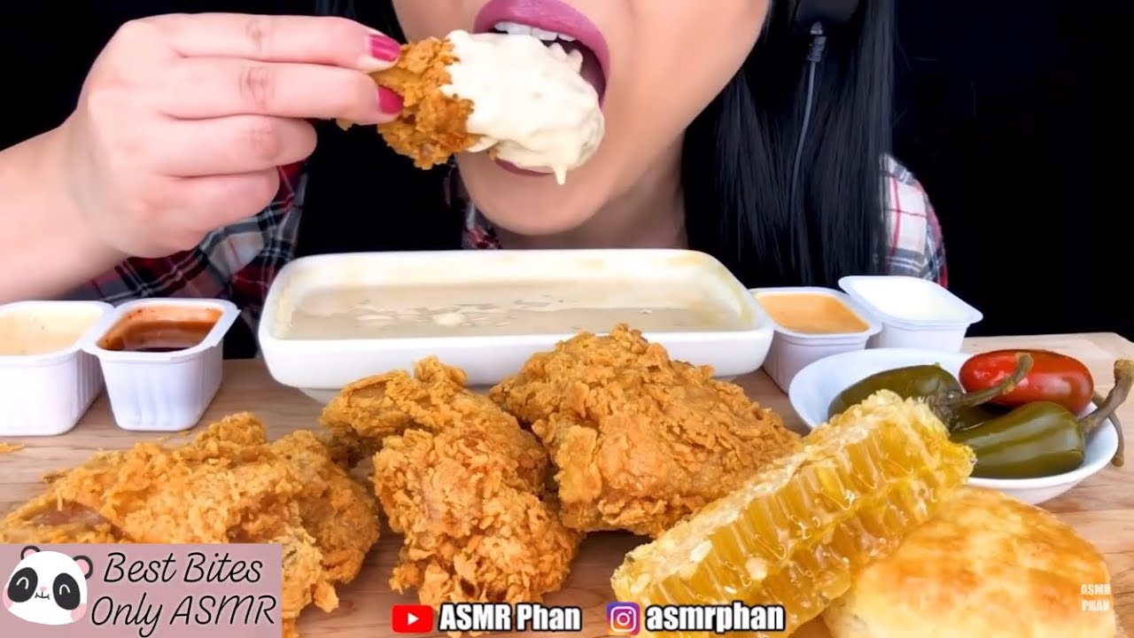 Best Bites Only ASMR | Cheesy Fried Chicken & Raw Honeycomb | ASMR Phan ...