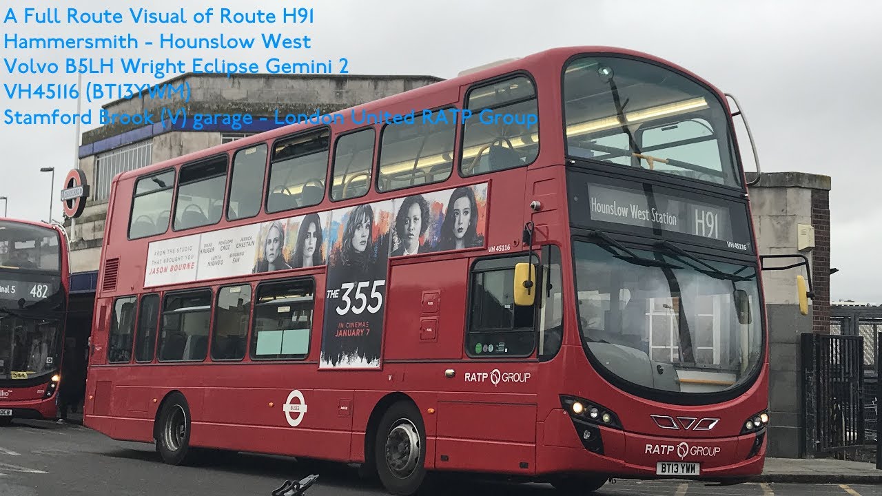 FULL ROUTE VISUAL | London Bus Route H91: Hammersmith - Hounslow West ...