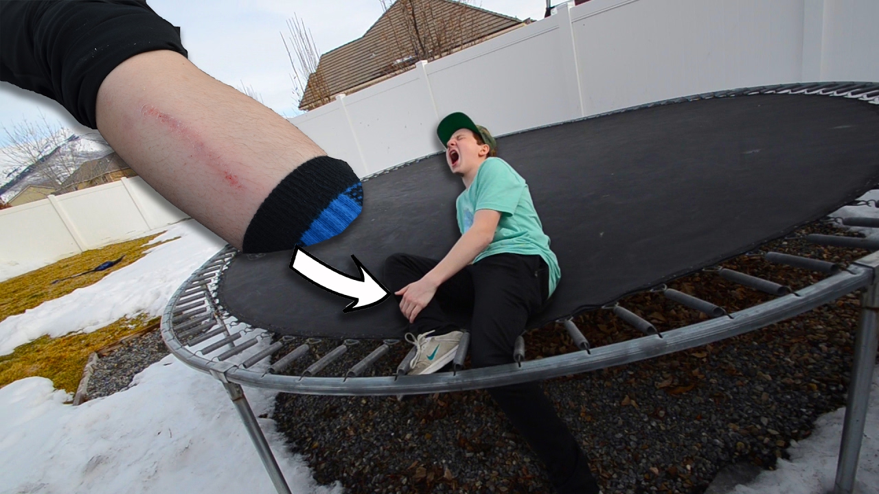 ALMOST BROKE LEG ON TRAMPOLINE! - YouTube