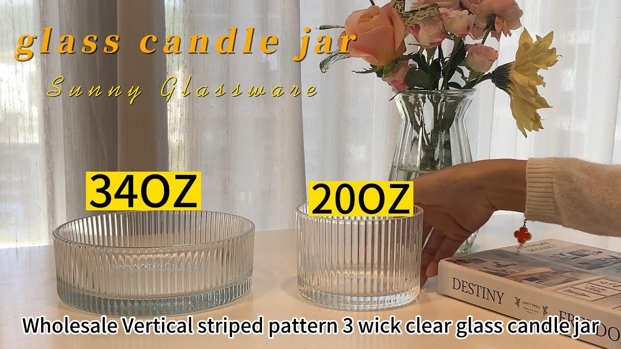Wholesale Vertical striped pattern 3 wick clear glass candle jar - YouTube