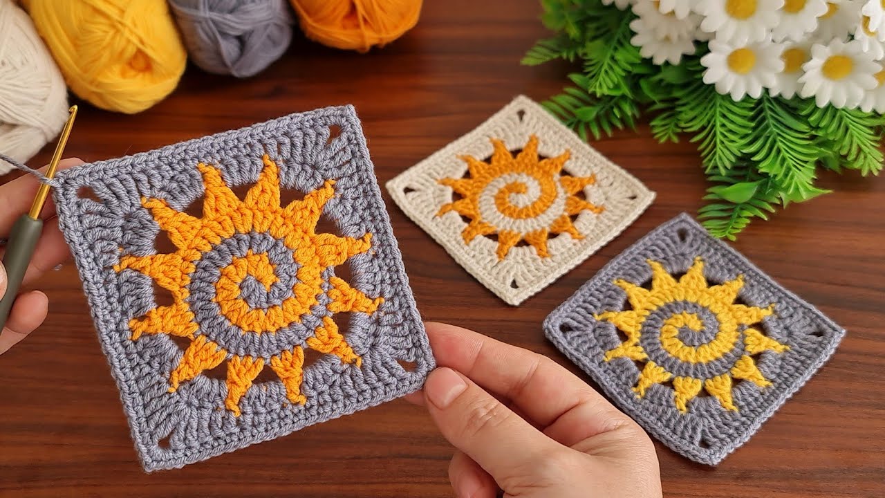 Crochet "Spiral Sun" Granny Square I Tutorial. 🌞🌞🌞Super Easy siprial ...