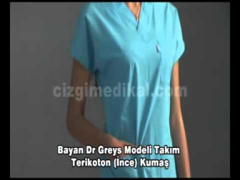 çizgi medikal bayan dr greys modeli cerrahi takım terikoton ince kumaş.flv