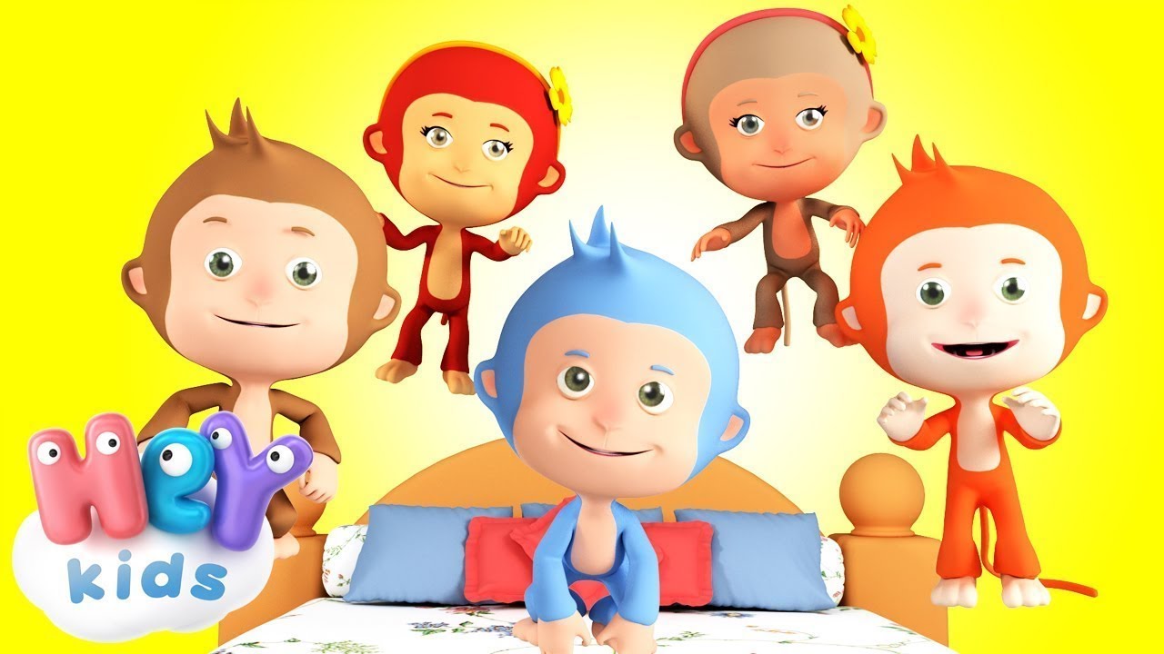 5 Little Monkeys 🙈 Learn numbers and letters for toddlers - HeyKids ...