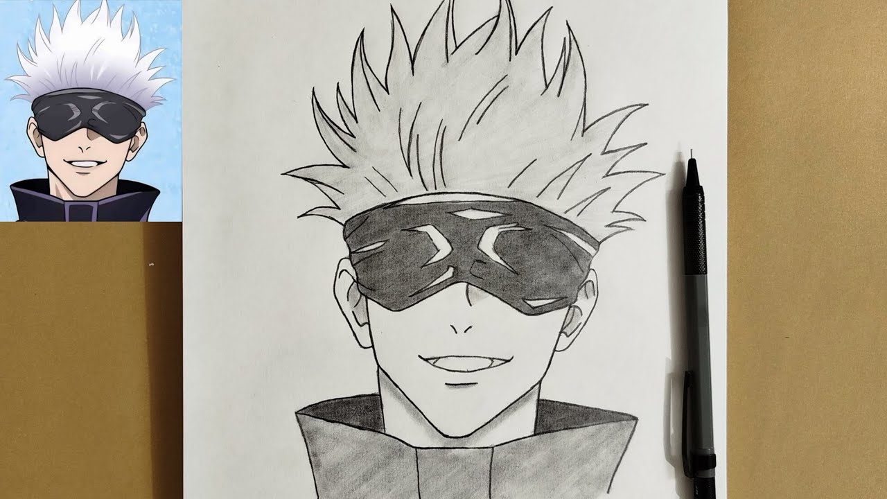 How to draw Satoru Gojo from Jujutsu Kaisen / Boy anime easy drawing ...
