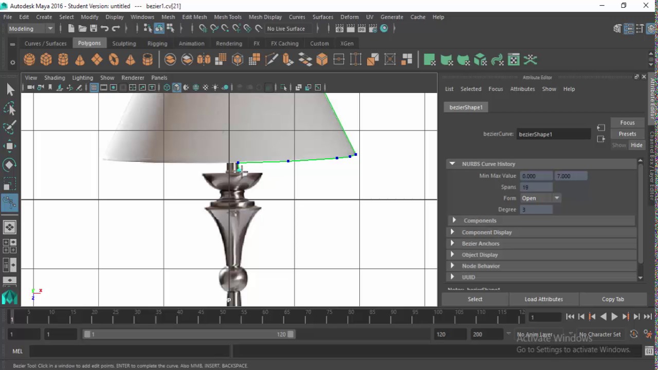 Maya 2016 Basics - Modeling : Quick Drawing a Lamp Using Surfce Revolve ...