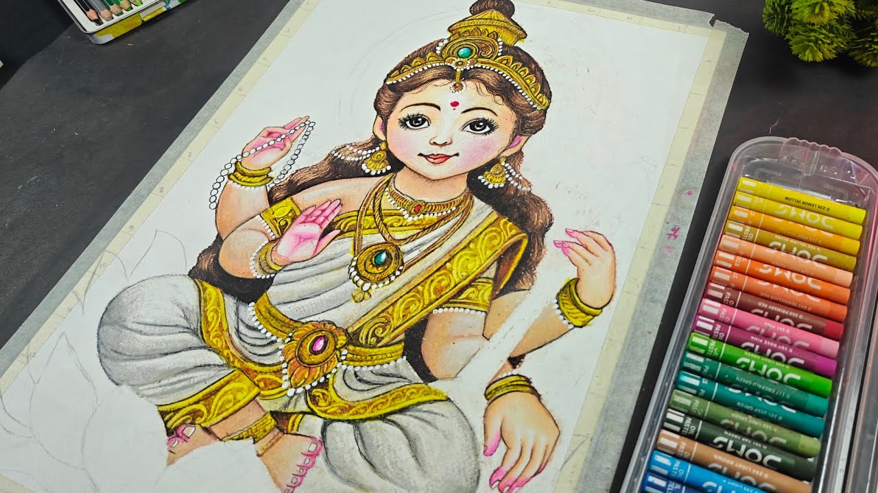 saraswati mata coloring video tutorial with oil pastel saraswati mata ...