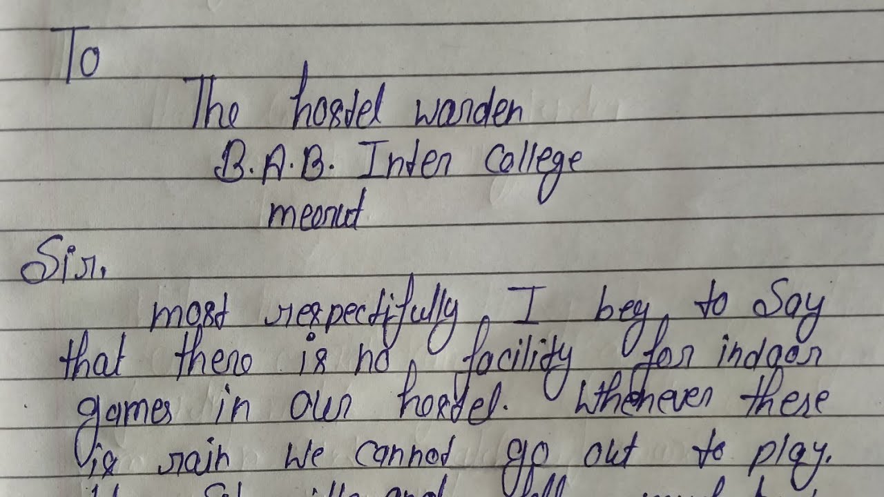Apne Vidyalay Mein Khel Ka Saman Mangwane Ke Liye Pradhanacharya Ko Patra Likhenhandwriting
