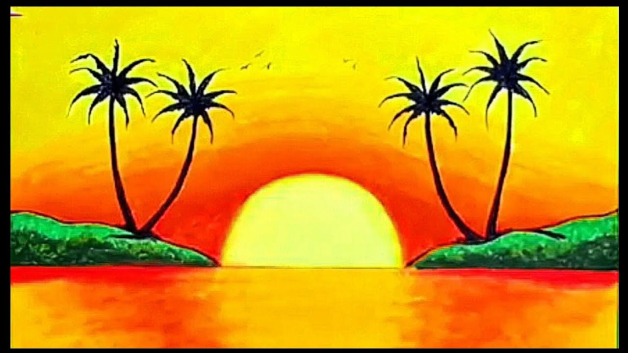 BEAUTIFUL SCENERY ||BEAUTIFUL SUNSET DRAWING ||DRAWING for KIDS ...