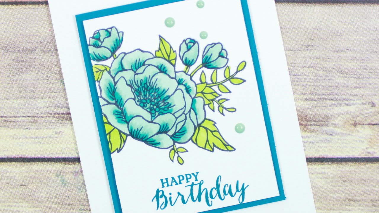 Birthday Blooms Simple Copic Colored Card - YouTube
