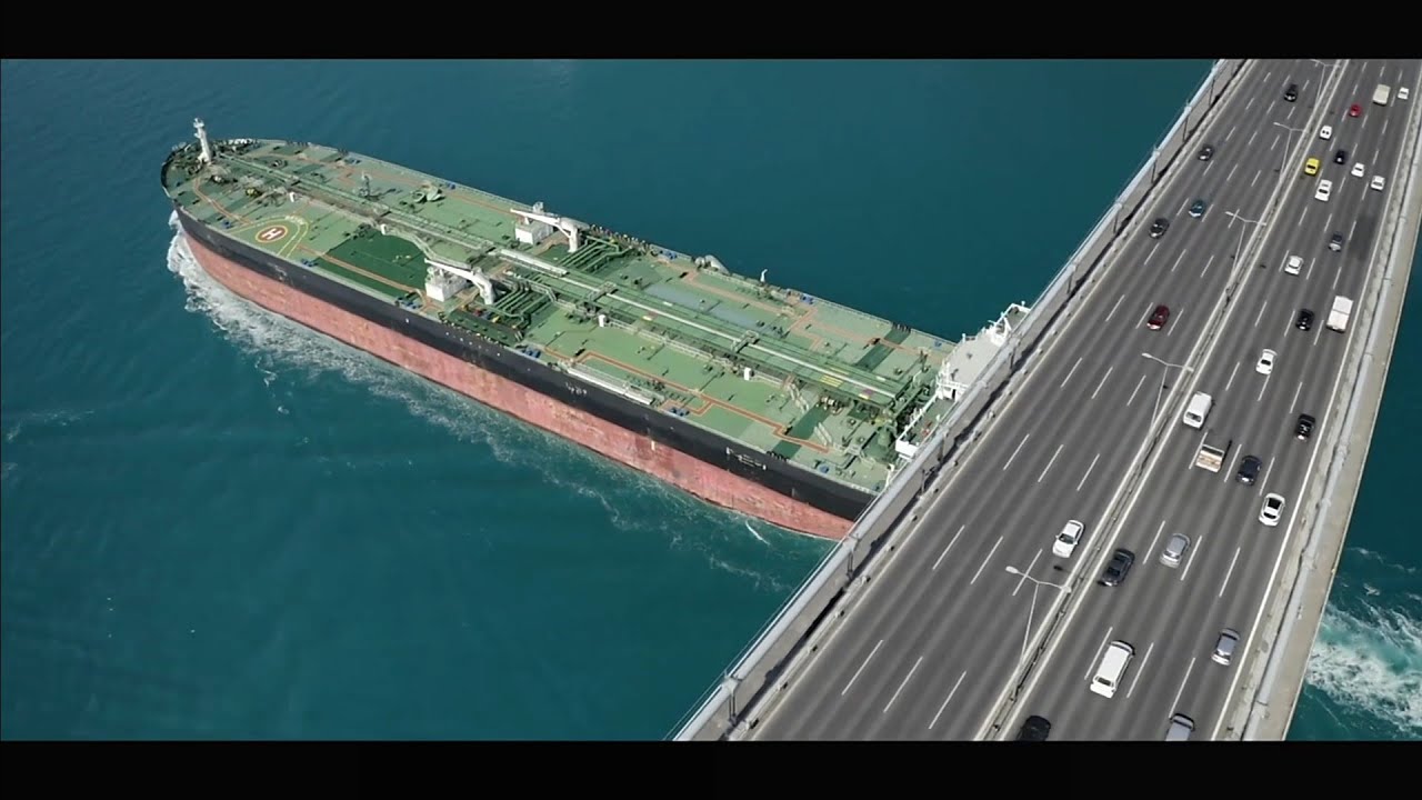 Oil Tanker Ship Transiting Bosphorus | Supertanker | Aerial View ...