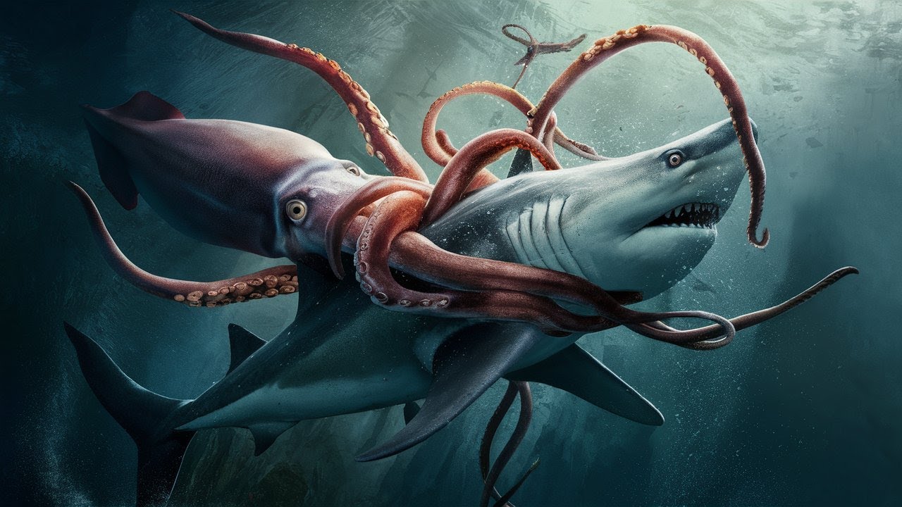 Titanic Clash Great White Shark vs Giant Squid l #Underwater Battle l # ...