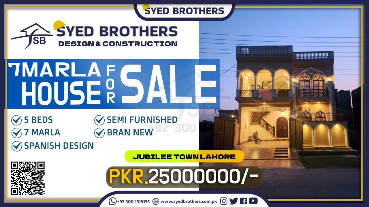 7 MARLA SPANISH DESIGN Brand New House for Sale in Jubilee Town Lahore ...