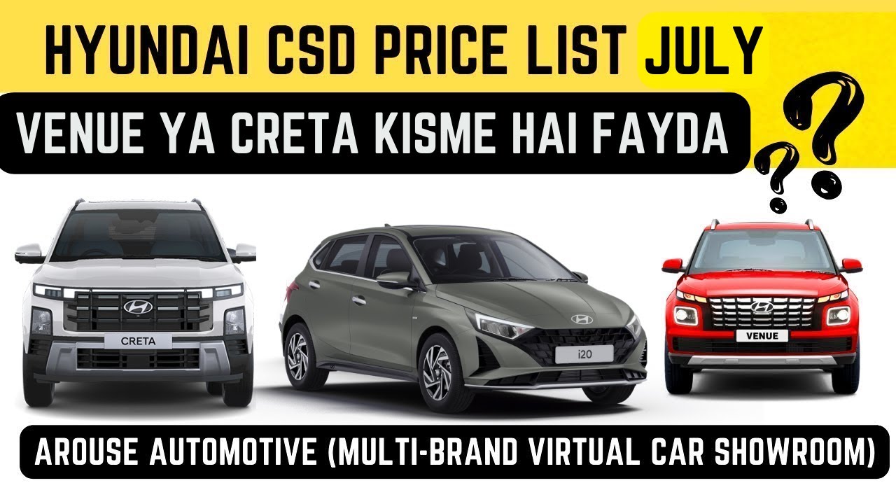 HYUNDAI CARS CSD PRICE LIST JULY 2024 NEW || CRETA || VENUE ||EXTER ...