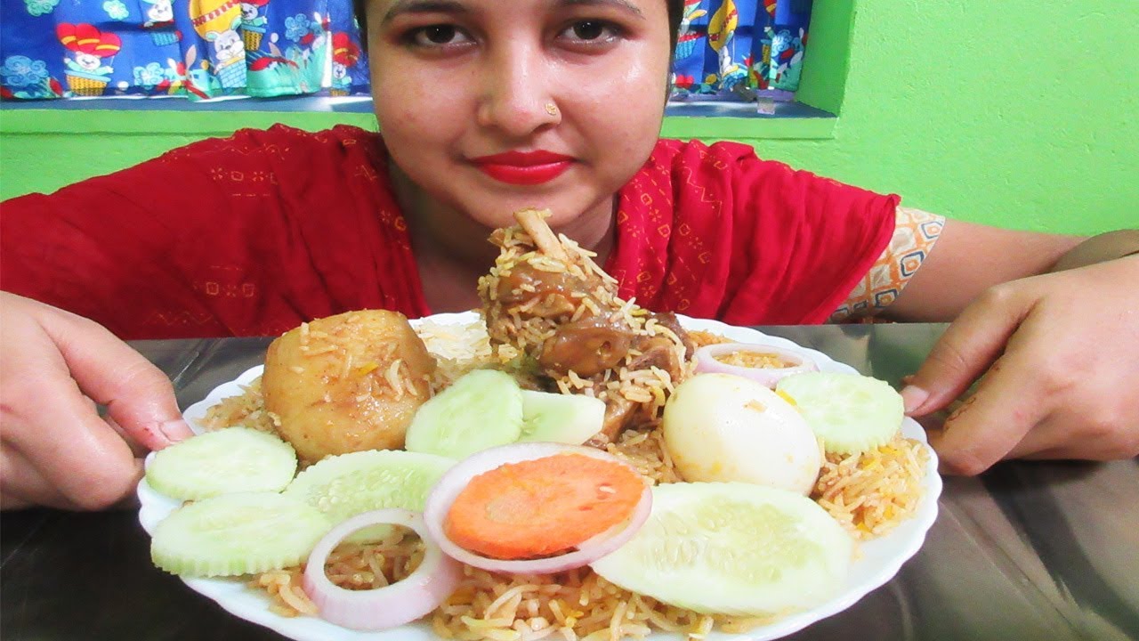 Eating Mutton Biryani, Boiled Egg, Potato With Salad | Eating Indian ...