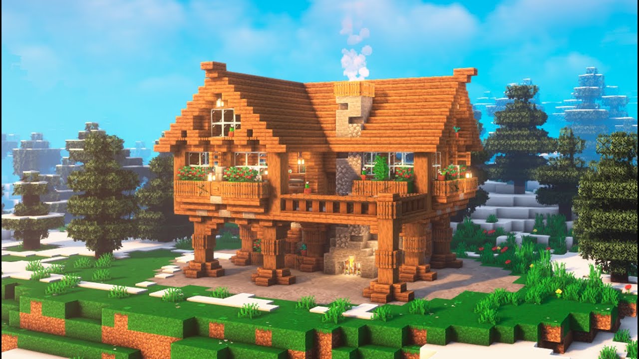 Minecraft: How To Build a Winter Log Cabin | Tutorial - YouTube