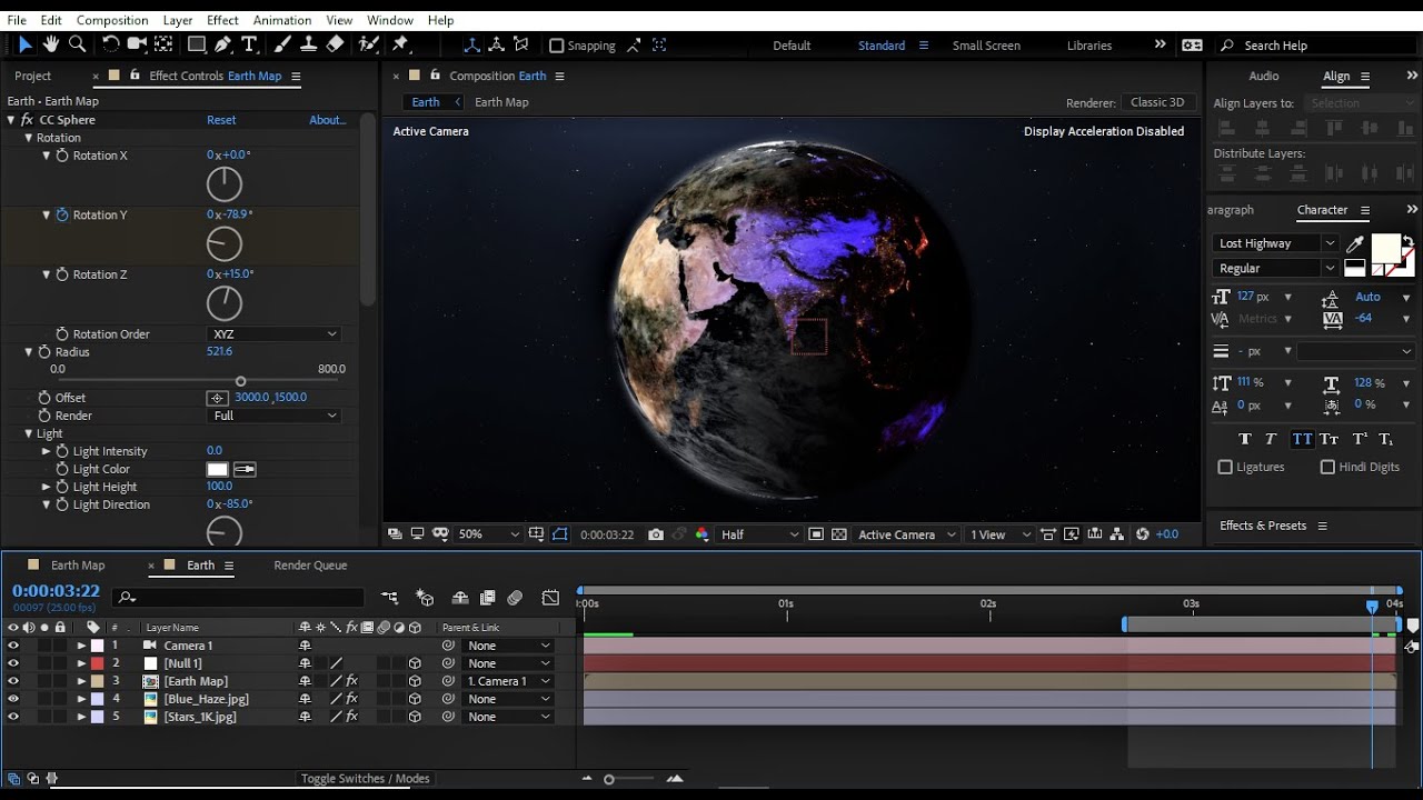 How to create a Planet inside After Effects-Using CC Sphere - YouTube