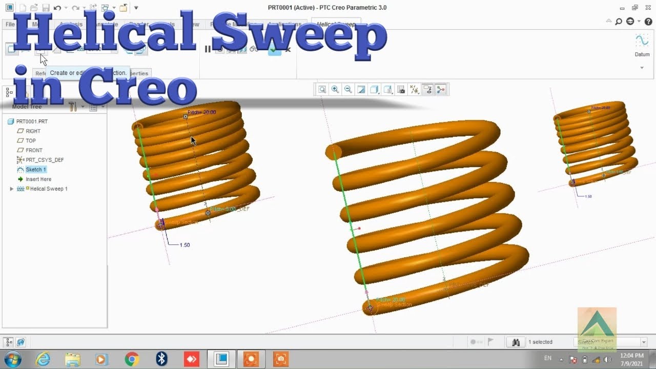 Helical Sweep In Creo || In Detail || CAD CAM EXPERT - YouTube