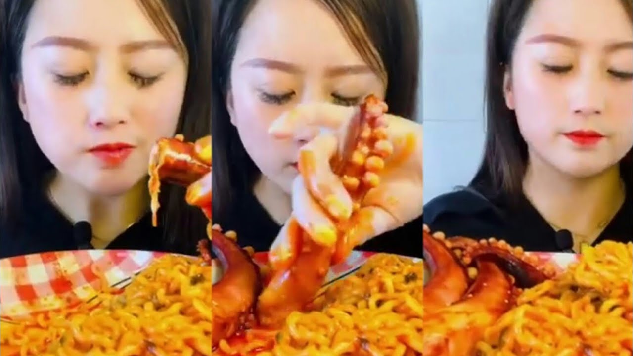 Mouthwatering Octopus and Noodles ASMR Mukbang | Satisfying Eating ...