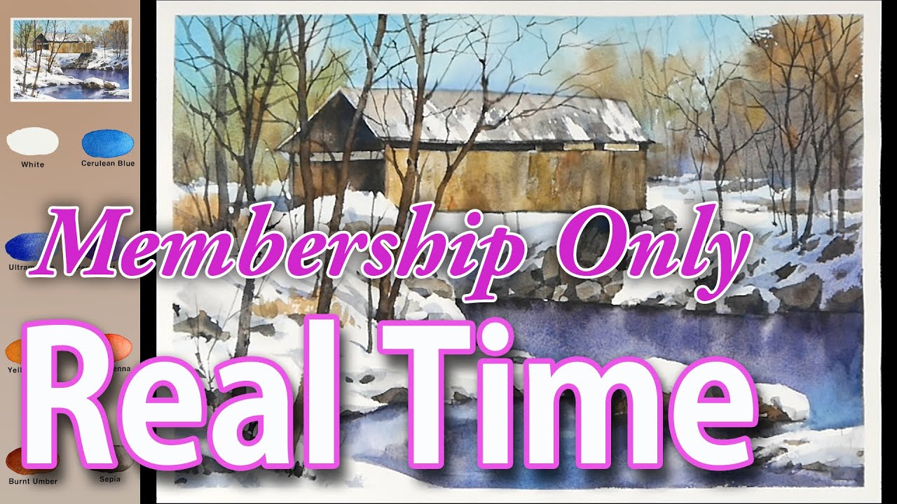 [Members Only]Without Sketch Landscape Watercolor- Snowy Bridge (1x ...