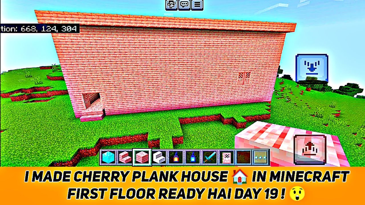 i made cherry plank house 🏠 in minecraft first floor ready hai day 19 ...
