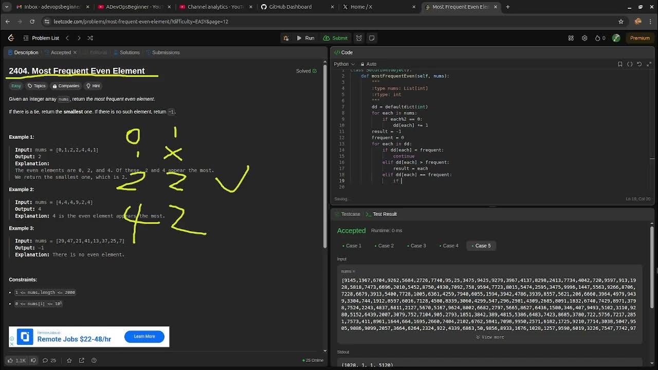 Leetcode easy problem 2404. Most Frequent Even Element | devops python practice - YouTube