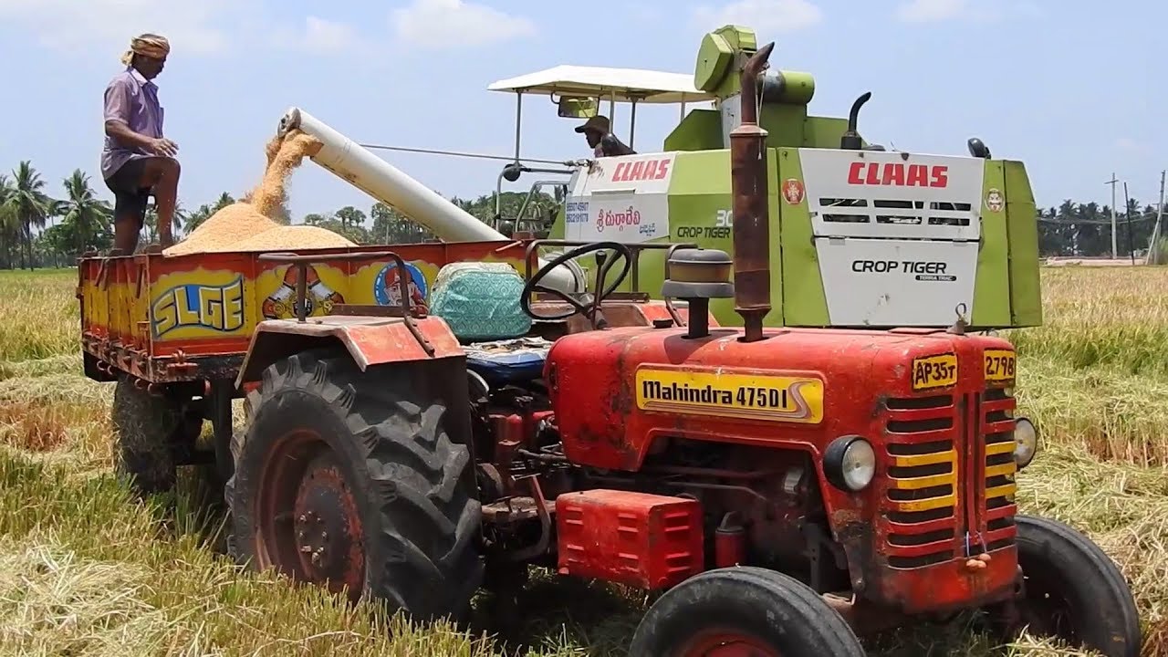 Tractor Videos CLASS Rice Harvester With Mahindra 475 Di Tractors - YouTube