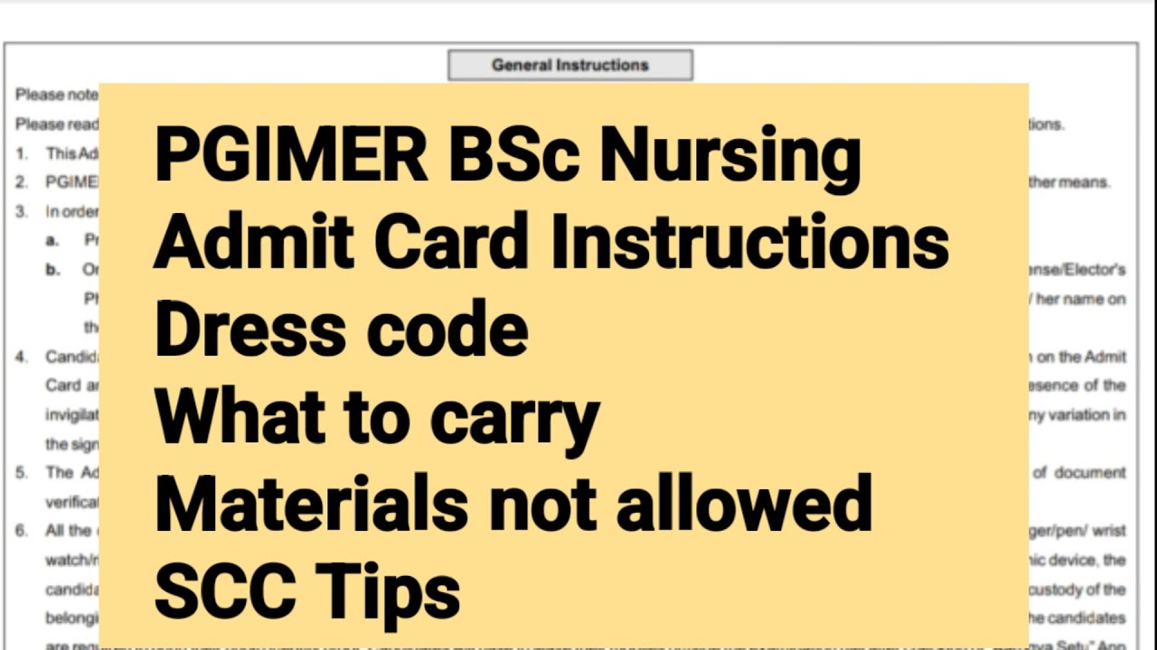 PGIMER BSc Nursing Admit Card Instructions,Dress code I What to carry I ...