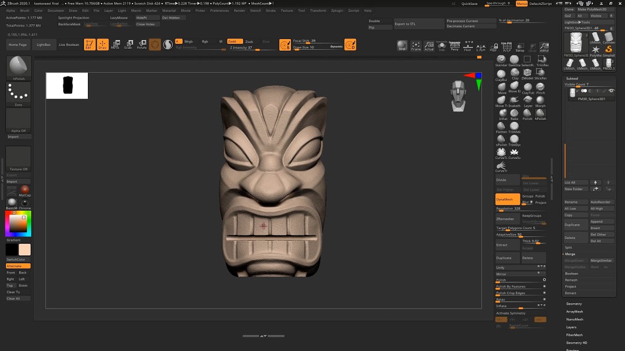 Tiki 3d model in ZBrush speed modeling - YouTube
