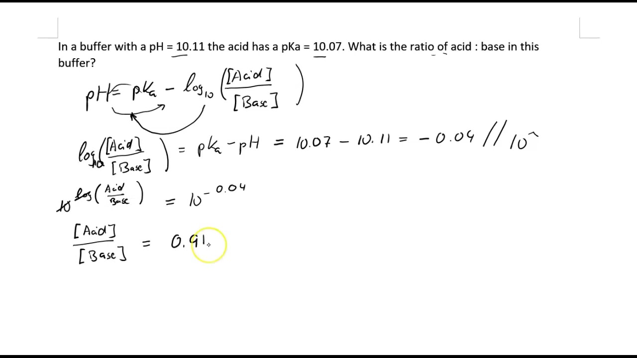 Calculating The Ratio Of Acid To Base In A Buffer YouTube